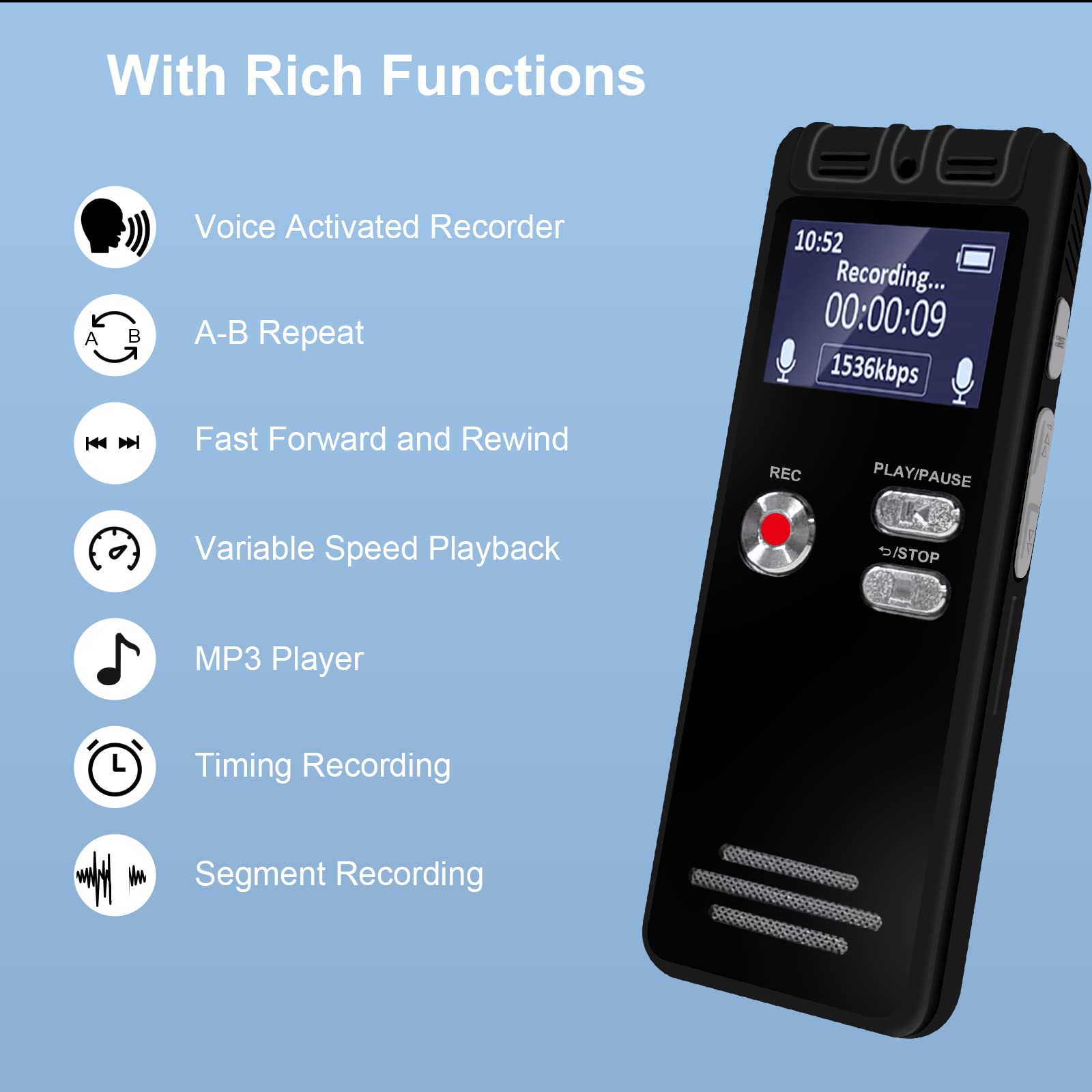 16GB Digital Voice Recorder: Small Voice Activated Recording Device with Playback | Password, Pocket Audio Tape Recorder Portable Dictaphone for Lecture Meeting Interview