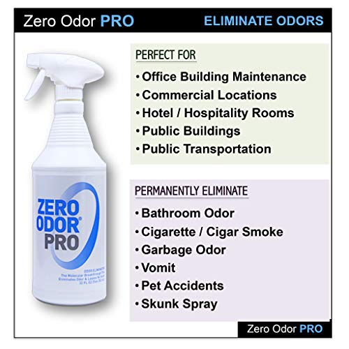 Zero Odor –Professional Odor Eliminator Bundle- Eliminate Extreme Air & Surface Odor– Patented Molecular Technology Best for Strong, persistent odor- Smell Great Again, 32oz & 128oz Refill