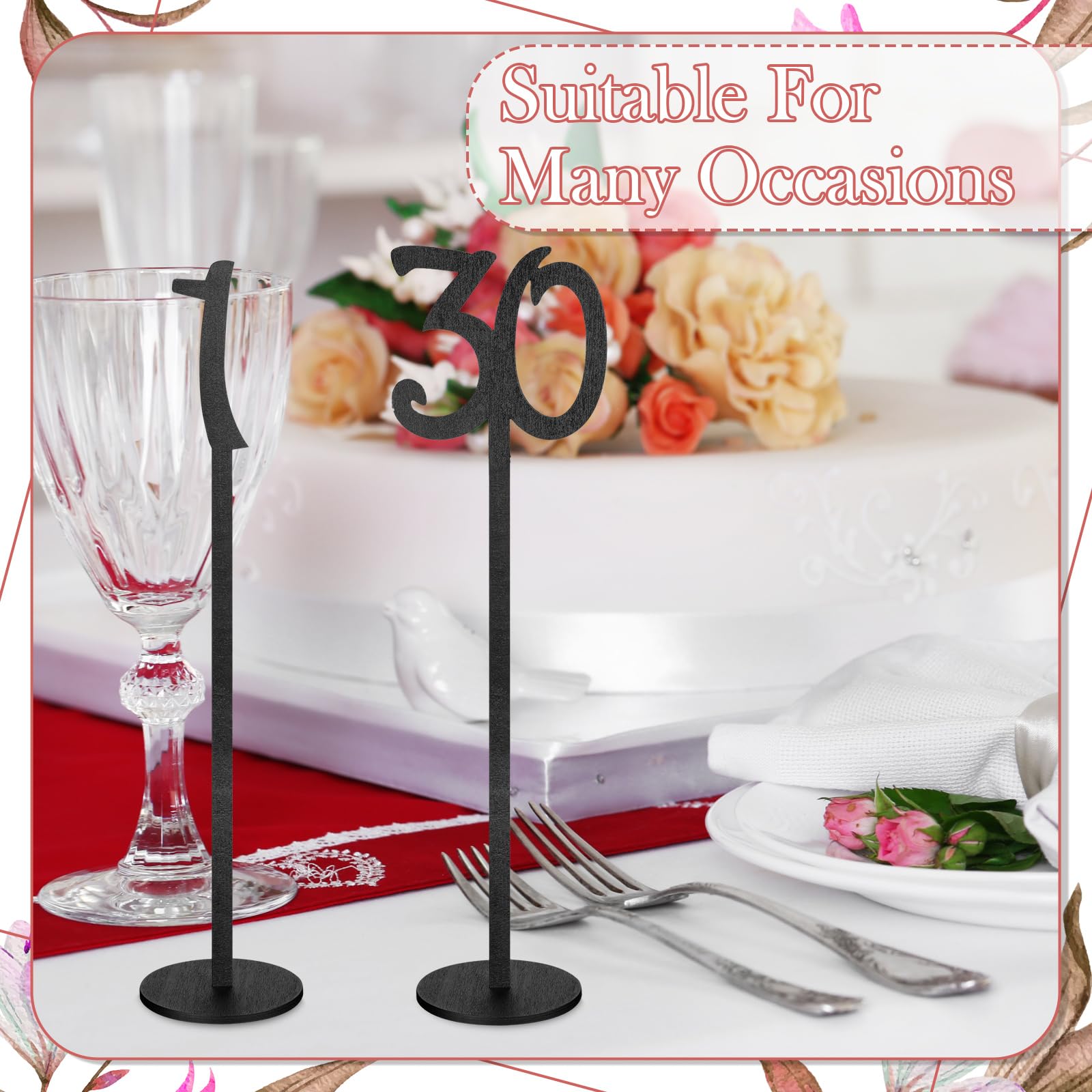 30 Pcs Table Numbers Wedding 1-30 Table Numbers Wood Table Numbers for Wedding Reception Stands Seat Numbers with Holder Base Table Numbers for Wedding Party Event Catering (Black)