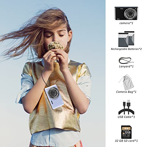 Digital Camera 4K 44MP with 32GB SD Card, 2.4 Inch Point and Shoot Camera with 16X Digital Zoom, Compact Mini Camera Kids Camera for Teens Boys Girls Adults Students Seniors(DC6-X3 Purple1)