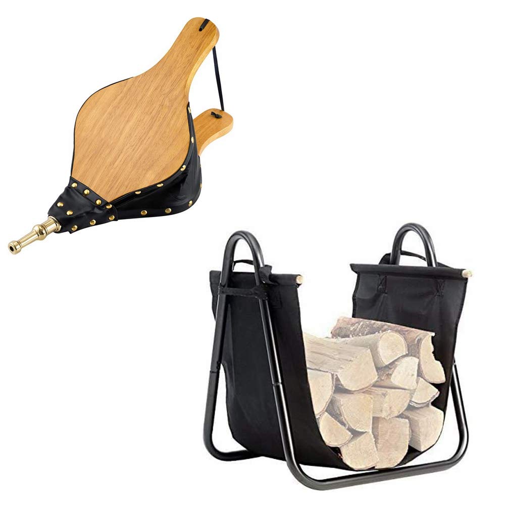 Amagabeli Fireplace Bellows 15.5"x 7" Bundle Fireplace Log Holder with Canvas