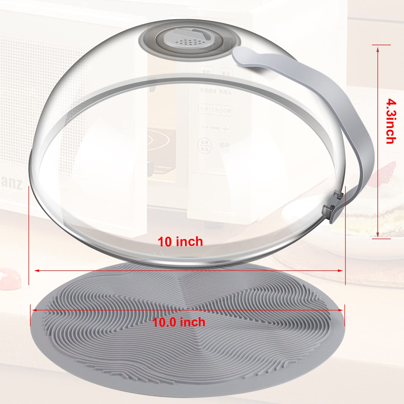 2 in 1, JesDiary Clear Microwave Cover & Multi-Purpose Mat- Mat as Bowl Holders, Cover for Plate Food Splatter Guard, Microwave Cooking Lid & Silicone Versatile Trivet, Dishwasher Safe,10.5inch, Grey