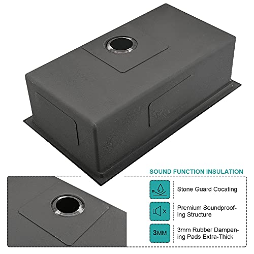 28 Black Undermount Kitchen Sink - iAnomla 28 Inch Black Stainless Steel Undermount Workstation Sink 16 Gauge Deep Single Bowl Matte Black Kitchen Sink with Cutting Board