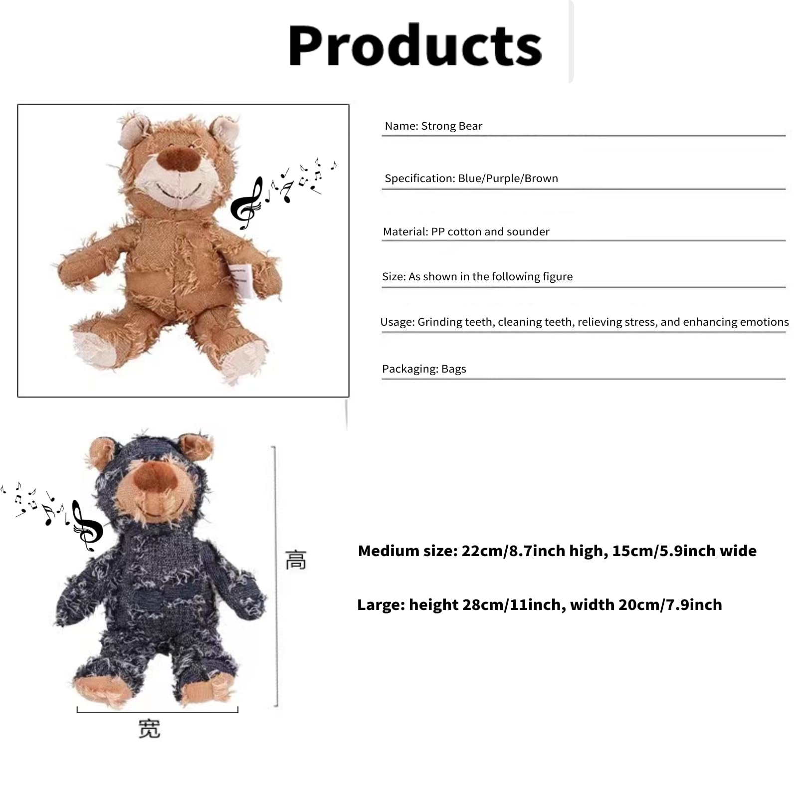 2023 New Indestructible Robust Bear Dog Toy- Companion for Heavy, Stuffed Plush Dog Toys Ideal Pet Gift for Small, Medium, and Large Breeds (L, Blue)