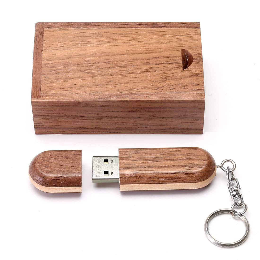 USB 2.0 Flash Drive Two-Color Wood USB 2.0 Memory Stick Pen Drives with Wooden Box (32GB, Tan)