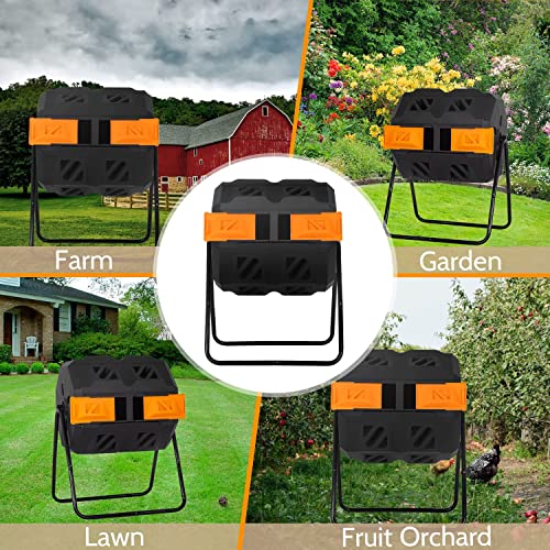 43 Gallon Compost Bin Outdoor Compost Tumbler Outdoor Composting Bin with Dual Chamber Sliding Doors, Tumbling Composter Outdoor, Manual Tiller Composters Tumbling or Rotating Outdoor