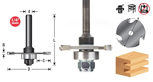 Amana Tool - (53404) Slotting Cutter Assembly 3 Wing x 1-7/8 Dia x 3/32 x 1/4 Inch Shank