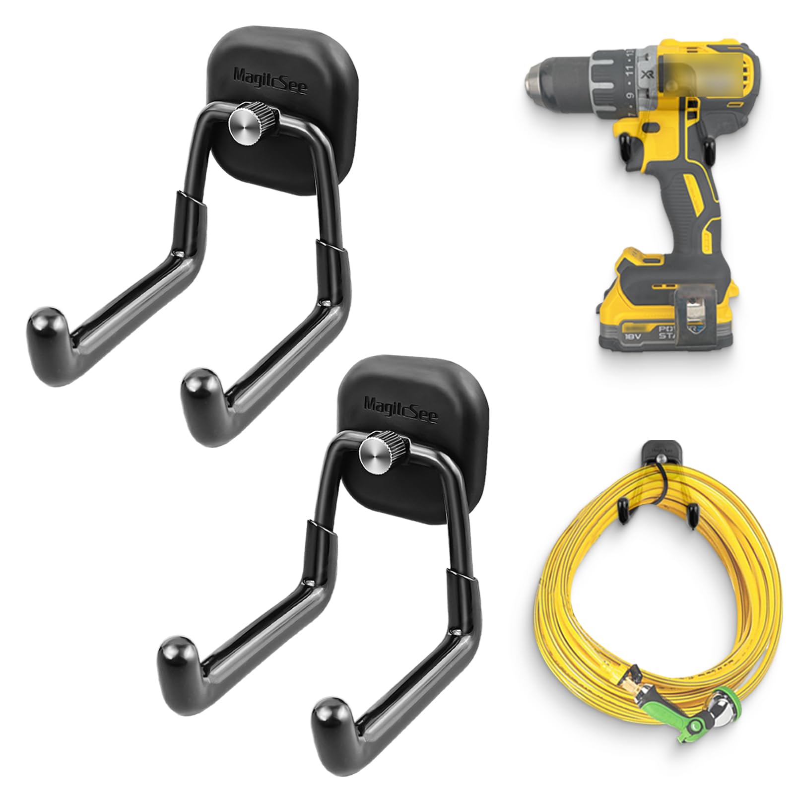 2 Pcs Large Heavy Duty Magnetic Hooks with Double Prong, Universal Fit Indoor Outdoor Strong Magnet Organizer Hangers with Rubber Coating Garage Cruise RV Workshop for Heavy Objects and Utility Tools