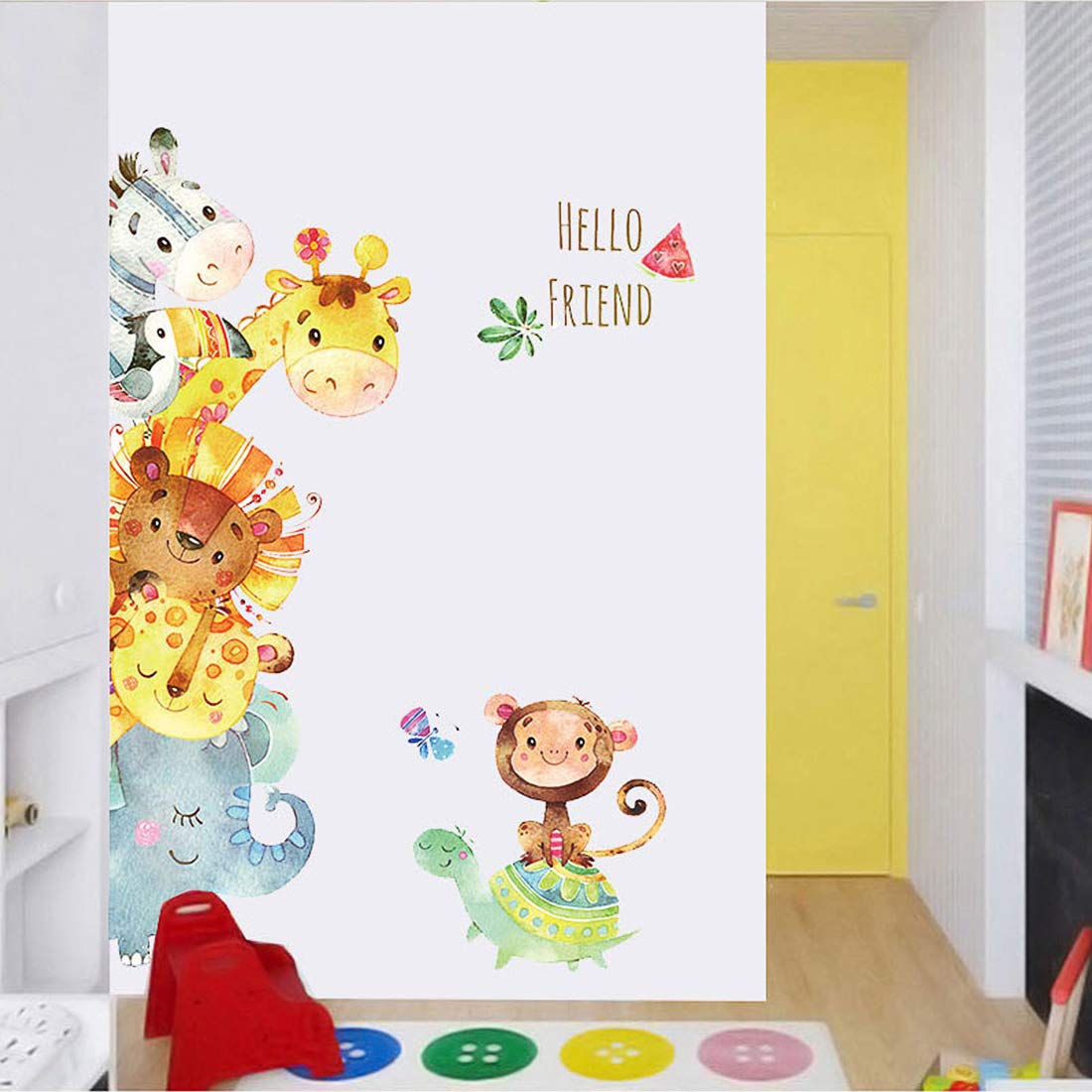 Cute Cartoon Animal Door Sticker Giraffe Elephant Wall Decals for Kids Rooms Bedroom Wardrobe Door Nursery Decoration