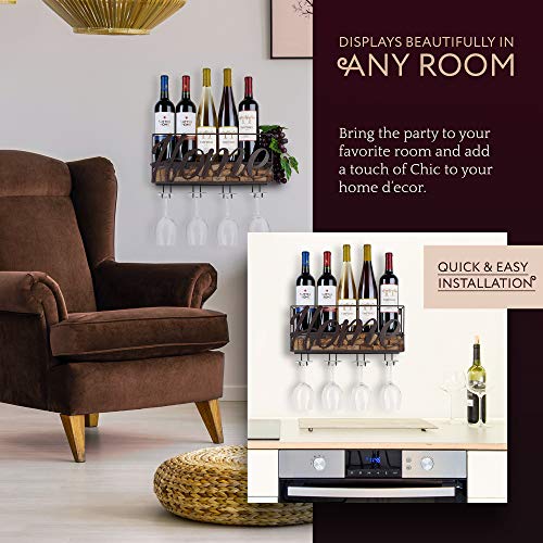 Anna Stay Wine Rack Wall Mounted - Decorative Wine Rack with Wine Glass Holder, Wall Mounted Wine Rack inc Cork Storage & Wine Charms, Wine Gifts with Wine Bottle Holder for Wine Decor