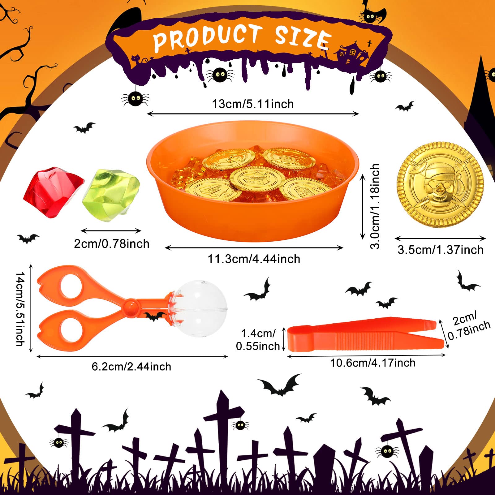 172 Pcs Fine Motor Skills Toys Sensory Bin Filler Including 80 Pcs Pirate Gold Coins 80 Pcs Pirate Gems 6 Pcs Sorting Bowls 2 Pcs Scissors Clip 4 Plastic Tweezers for Education Sorting Counting
