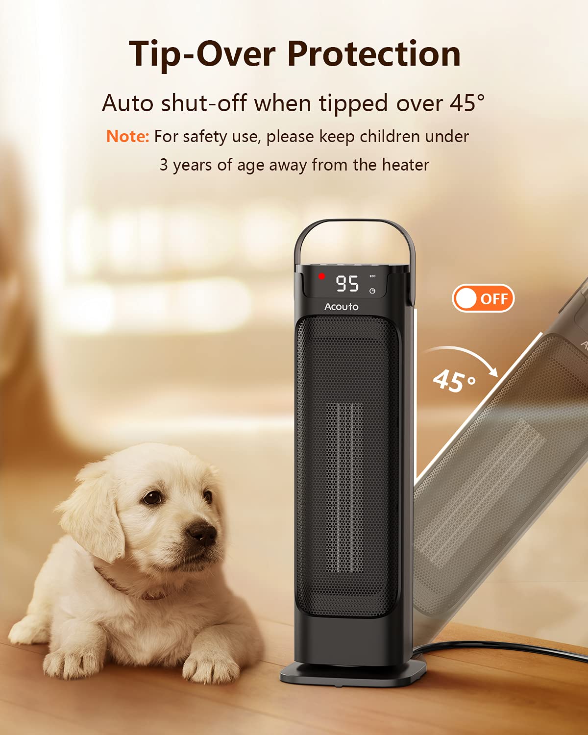 24" Space Heater, Acouto 1500W Portable Electric Heaters Indoor Use, Oscillating Ceramic Heater with Overheat & Tip-over Protection, ECO Mode, 12H Timer for Living Room, Bedroom, Office, Garage