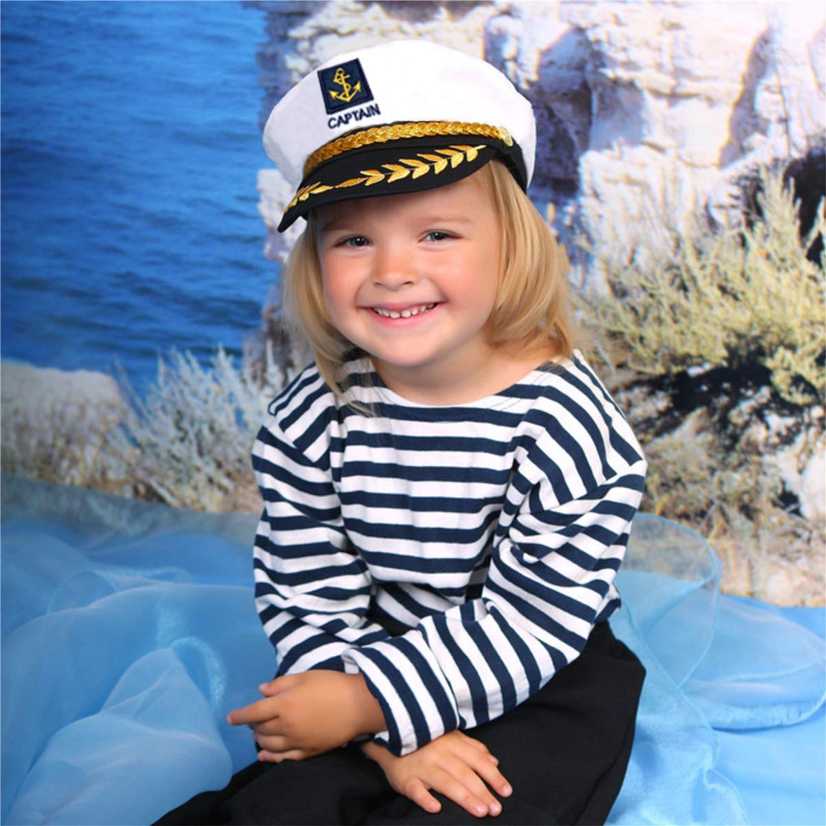 2 Pieces Navy Marine Admiral Style Hat - Adjustable Ship Sailor Cap Yacht Boat Captain Hat Funny Party Hats for Adult Costume Accessory