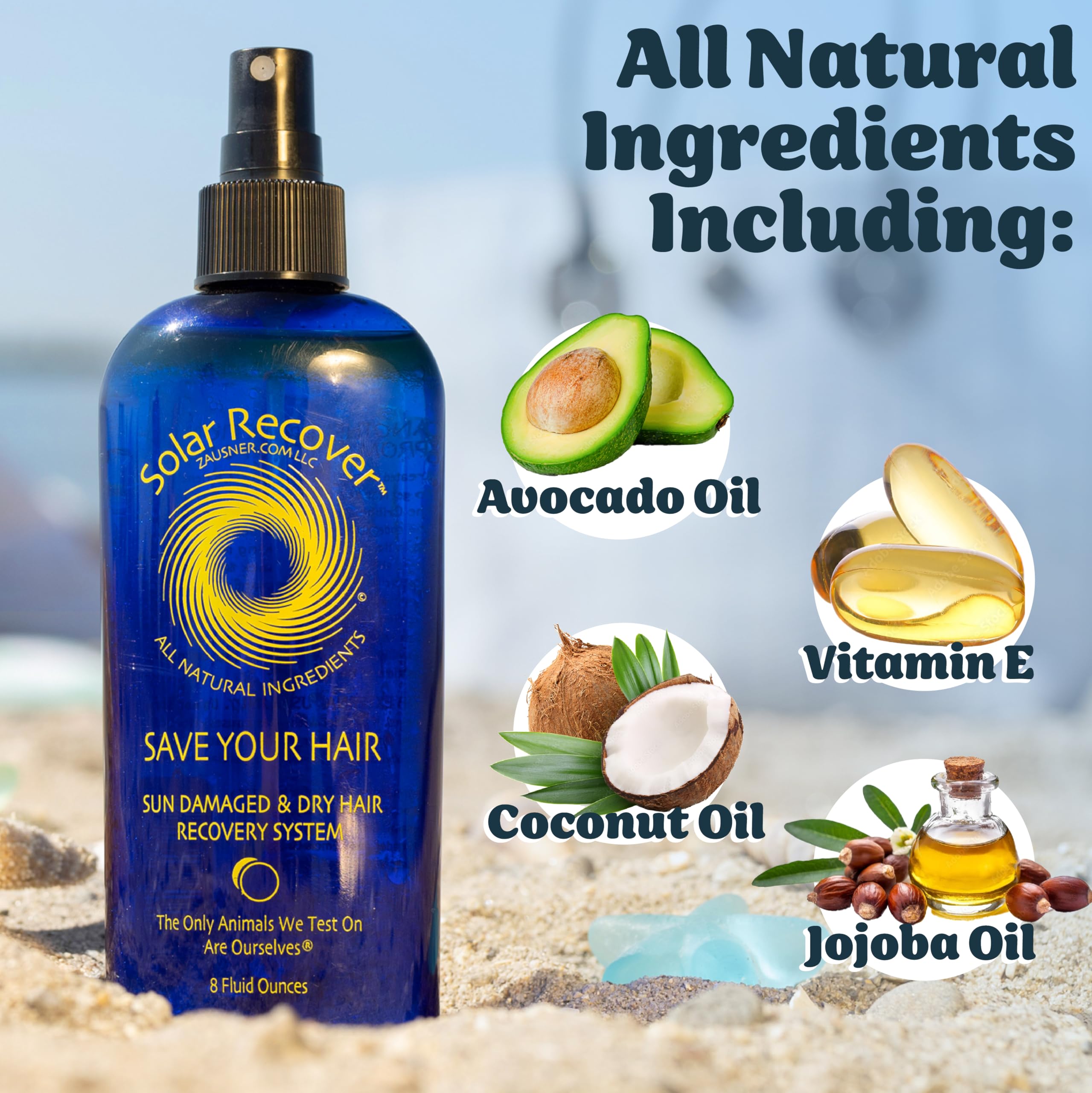 Solar Recover All Natural Hair Leave-In Conditioner and Detangler Spray (2 pack) - Hydrating and Moisturizing for Sun Damaged Hair - Lavender Scent