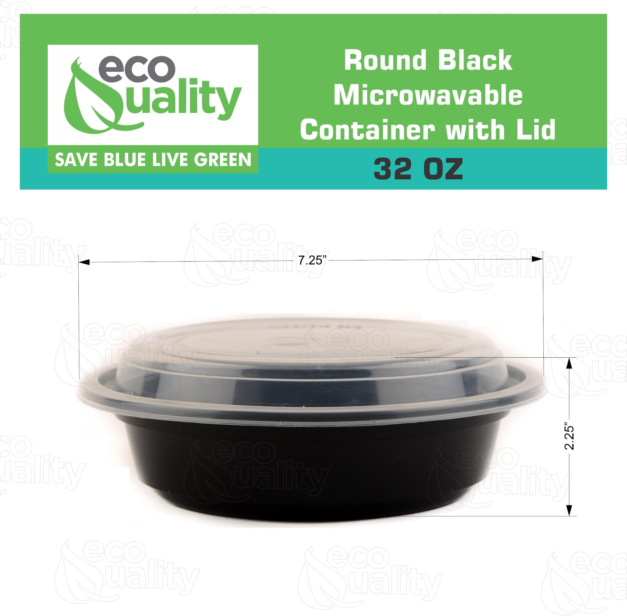 32oz - 10 Count - Round Microwavable Plastic Meal Prep Containers with Lids - Food Storage Container - Certified BPA-Free, Stackable, Reusable Microwave, Dishwasher, Freezer Safe, Disposable (Black)
