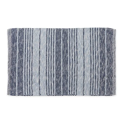 DII Woven Rag Rug Collection Recycled Yarn Variegated Rustic Stripe, 2x3', French Blue
