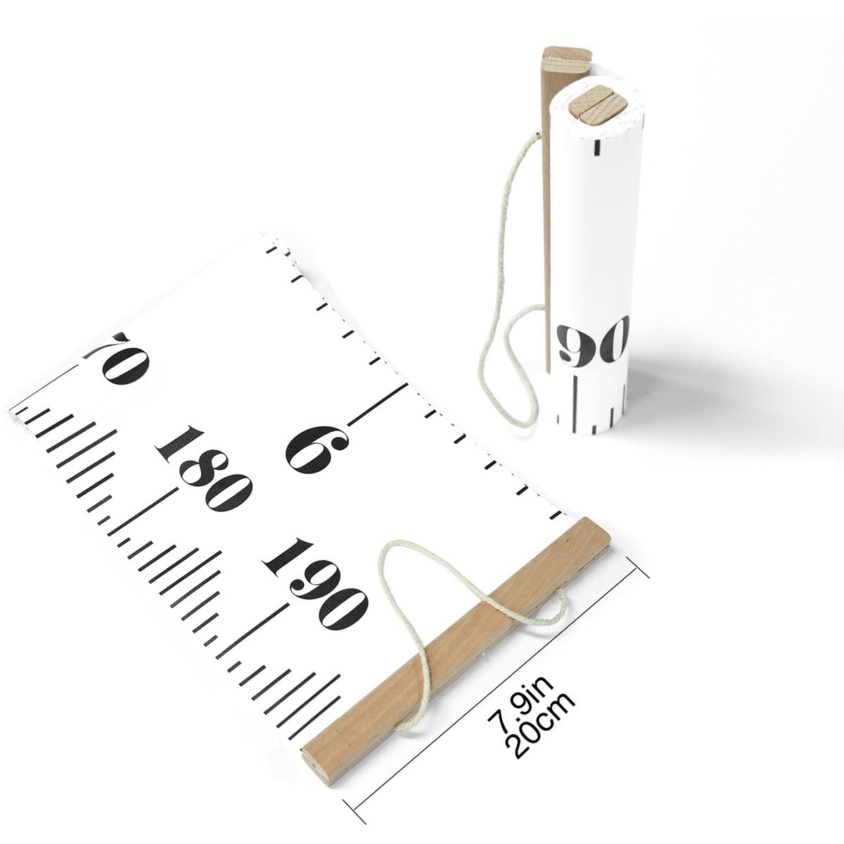AOMINGGE Hanging Growth Chart, Height Measure Ruler Roll Up Wooden Canvas Growth Ruler for Kids Baby Birthday Gift,White,A1