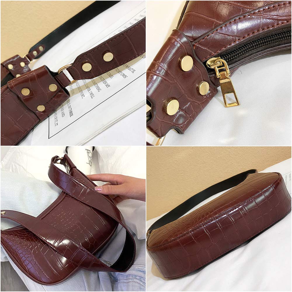 AMHDV Classic Clutch Shoulder Bags Crocodile Pattern Small Crossbody Handbag Bag with Zipper Closure(01brown)