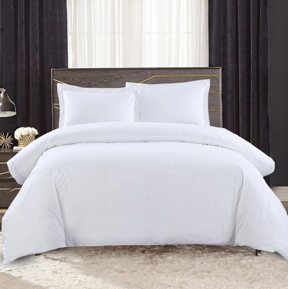 300-Thread-Count Original Percale 3pc Queen Duvet Cover Set 100% Cotton Percale, Superior Crispy Percale Weave, Queen Duvet Cover, White