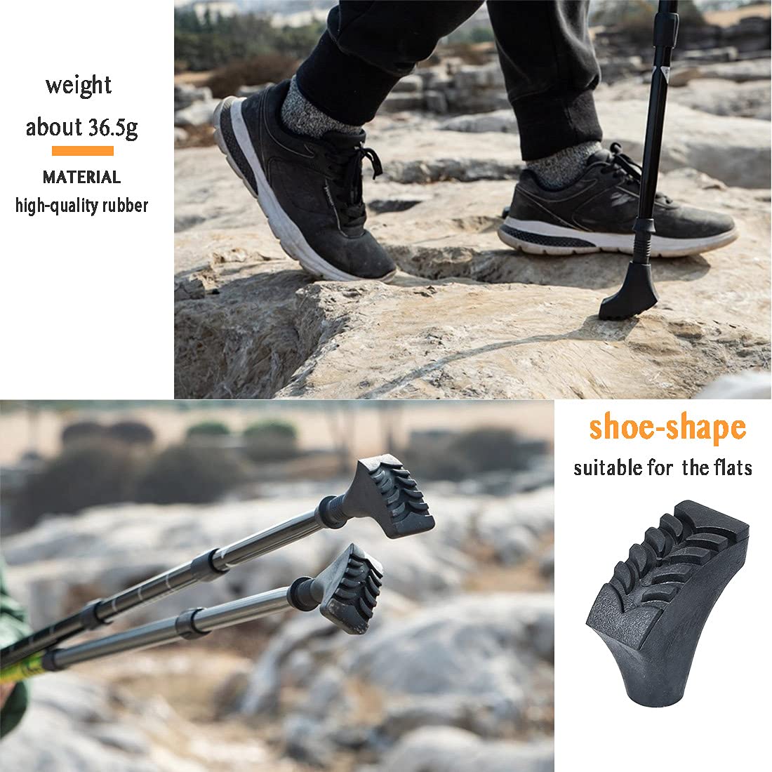 12 Pieces Trekking Poles Rubber Tips Replacement Pole Tip Protectors Fits Most Standard Walking Hiking Sticks Shock Absorbing, Adds Grip, and Traction
