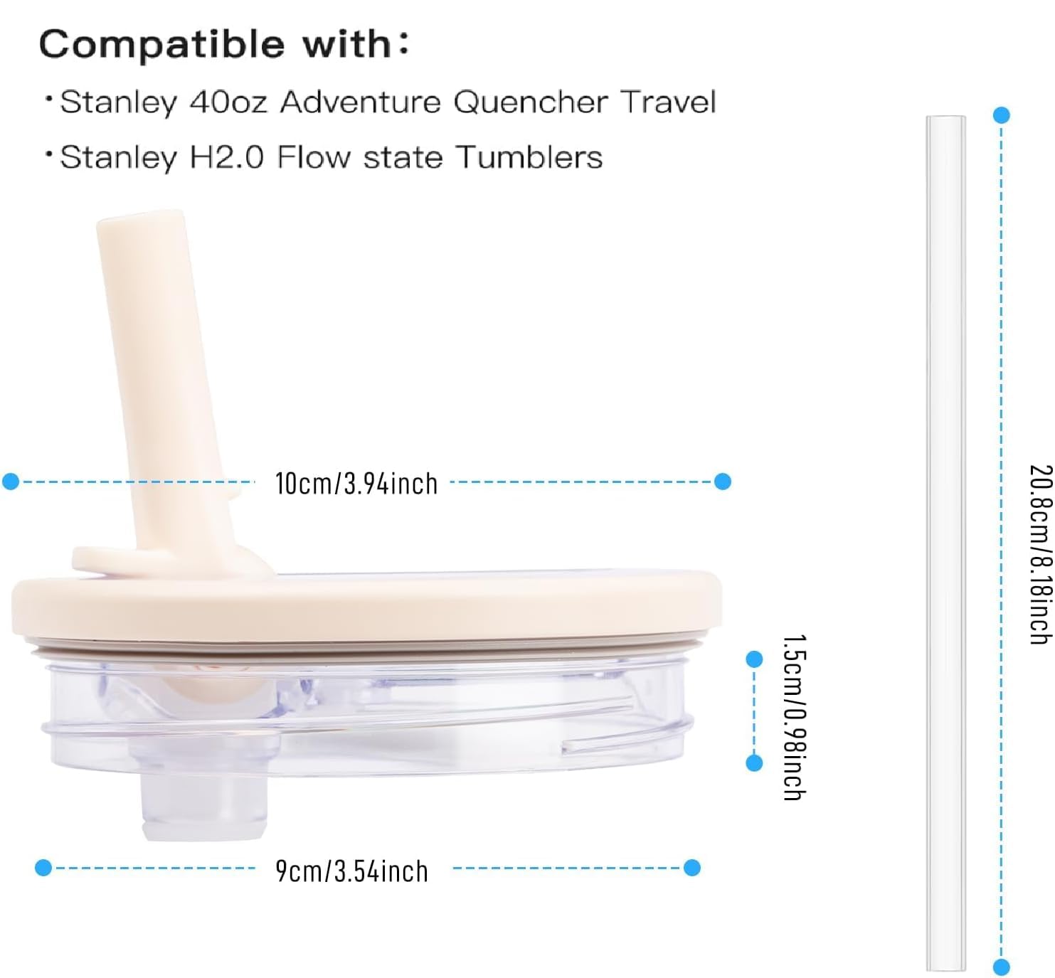 2 Pack 40 oz Tumbler Flip Straw Lid Replacement Compatible with Stanley Quencher - Leak-Proof Splash Resistant Tumbler Top Replacement Reusable Tumbler Cover Cream White