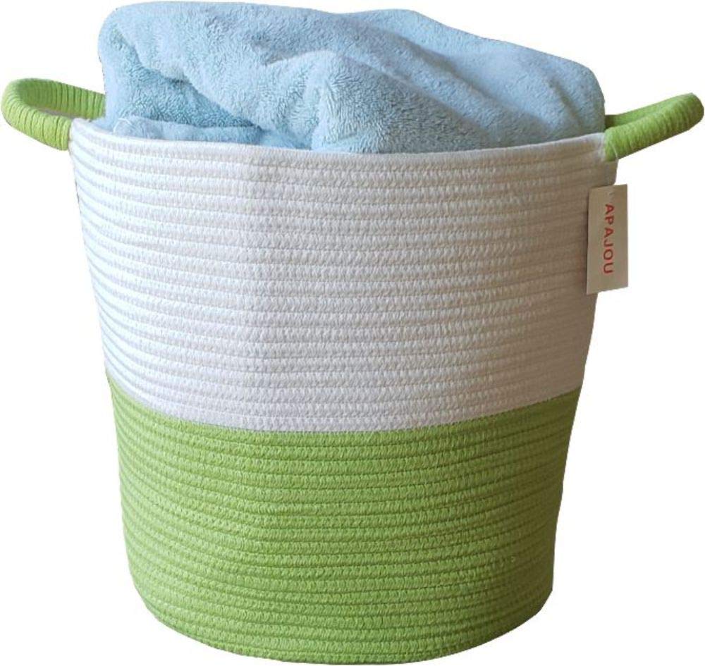 Apajou Large Cotton Rope Basket (12.5β x 16β x 15β) - Round Woven Storage Organizer Baby Basket Bin with Sturdy Handles - for Blankets, Toys, Laundry, Nursery, and More