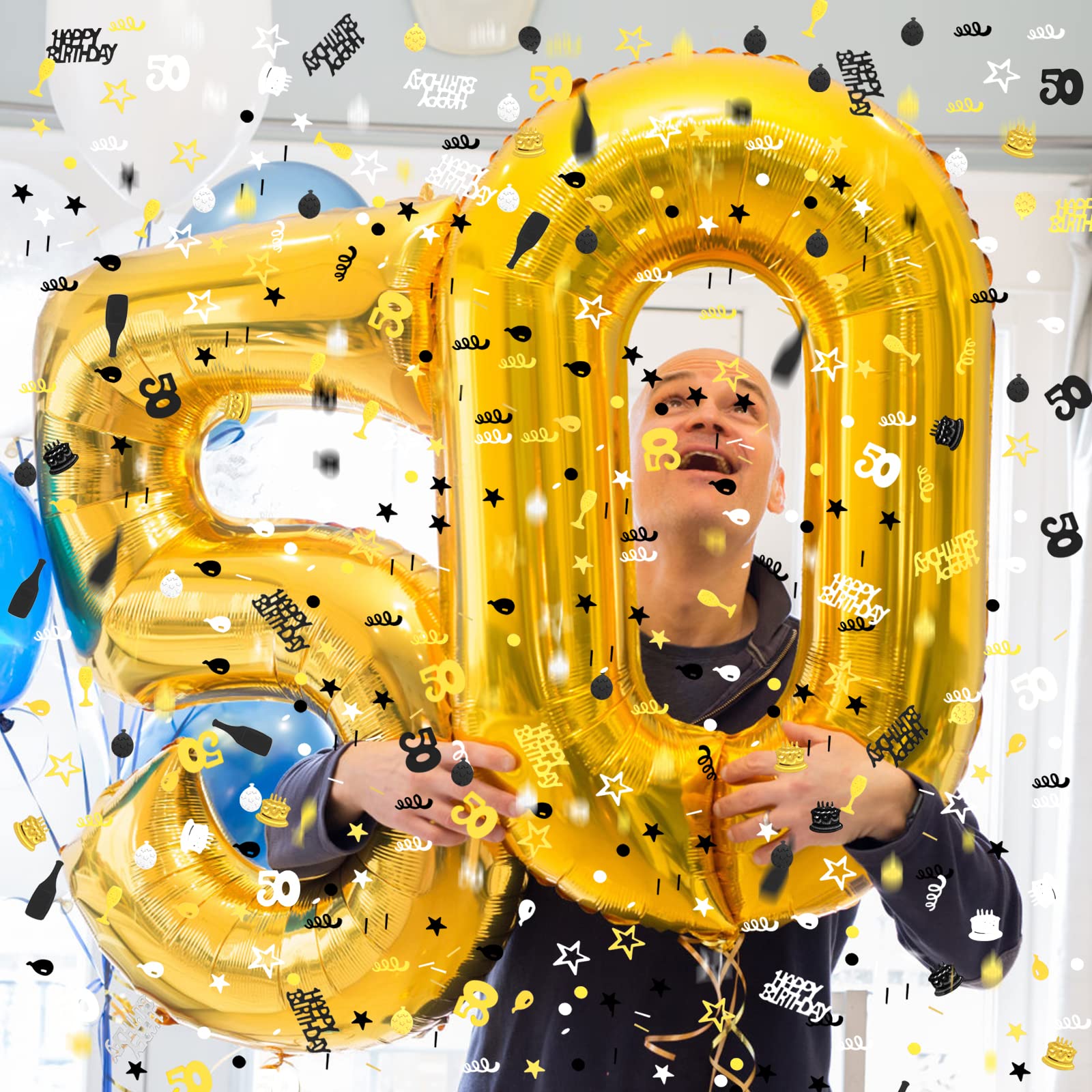 3000 Pieces Birthday Confetti Number 50 Glitter Confetti Birthday Cake Confetti Table Confetti Black Gold and Silver Party Decorations Supplies for Birthday, Anniversary (50th Style)