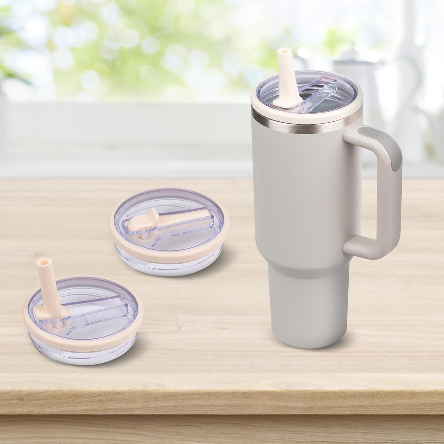 2 Pack 40 oz Tumbler Flip Straw Lid Replacement Fit for Stanley Quencher, Leak Proof for Stanley Lid Replacement Spill Proof Reusable Tumbler Cover Compatible with 40oz Stanley Cup Accessories (White)