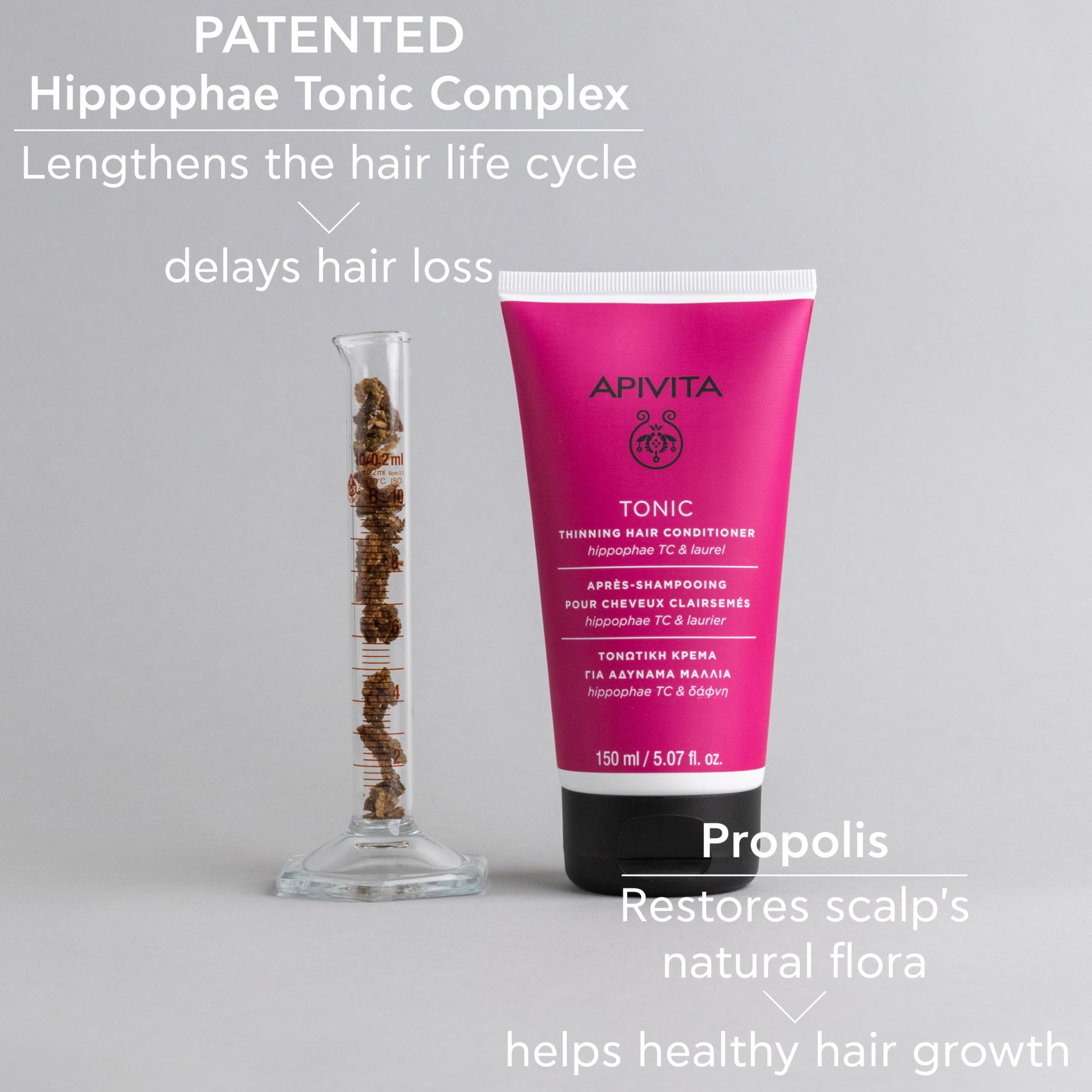 Apivita Tonic Thinning Hair Conditioner 150ml with Patented Hippophae Tonic Complex, Laurel and Propolis - Strengthens Hair, Prevents Breakage, Detangles and Adds Volume
