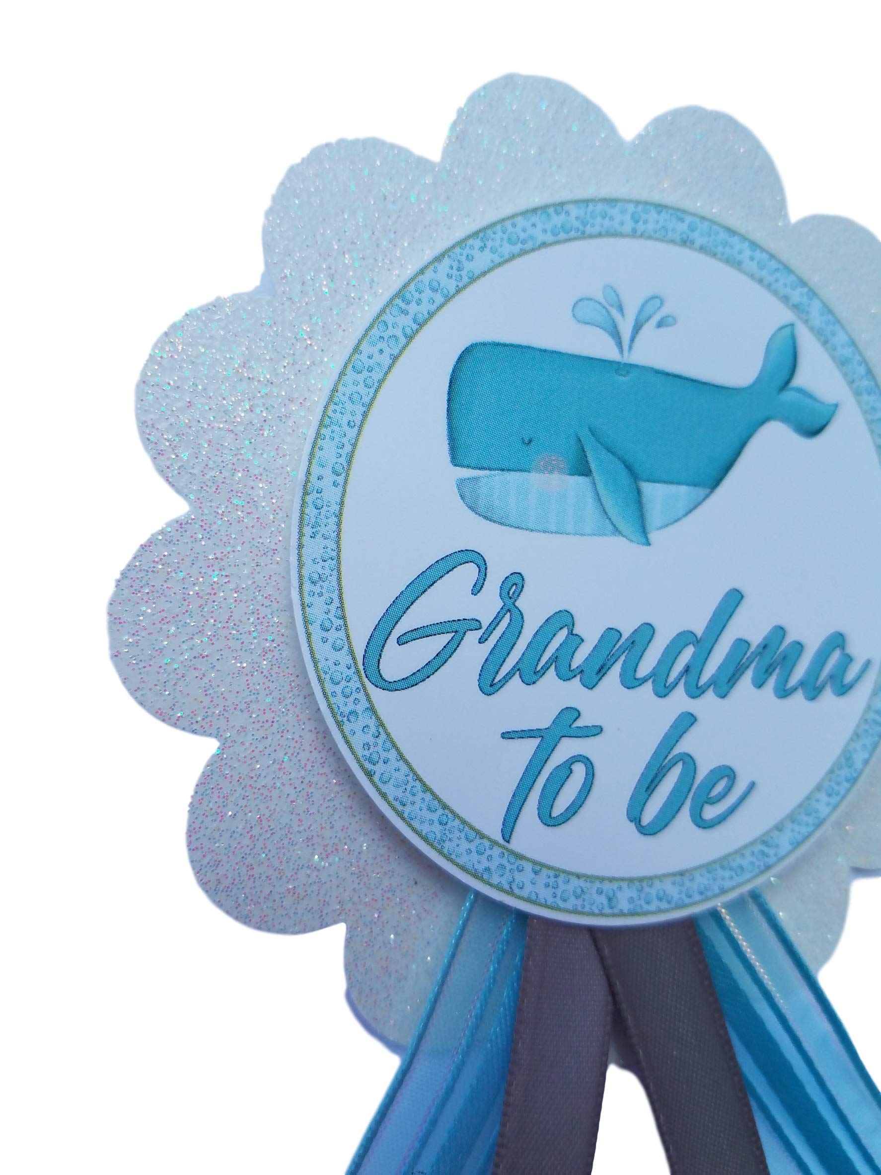 Grandma to Be Pin Whale Baby Shower Under the Sea It's a Boy for Nona to wear, Blue & White Sprinkle