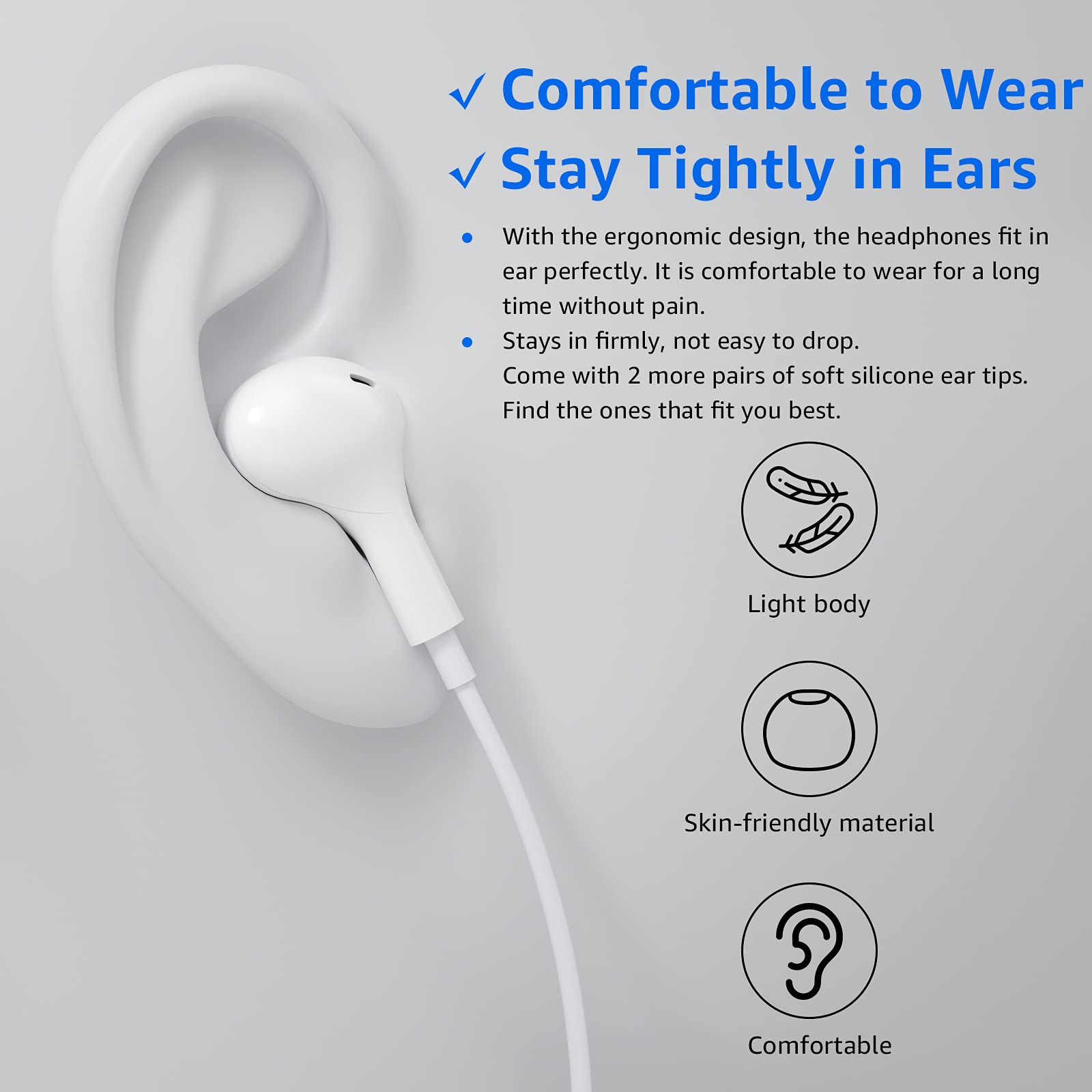 2-Pack USB C Headphones Magnetic Wired Earbuds in-Ear USB C Earphones with Mic Volume Control Stereo Noise Canceling for iPad Air (M2),Samsung S24 S23 Ultra S22 S21 S20 A53,Pixel 6a 6 7 OnePlus 11