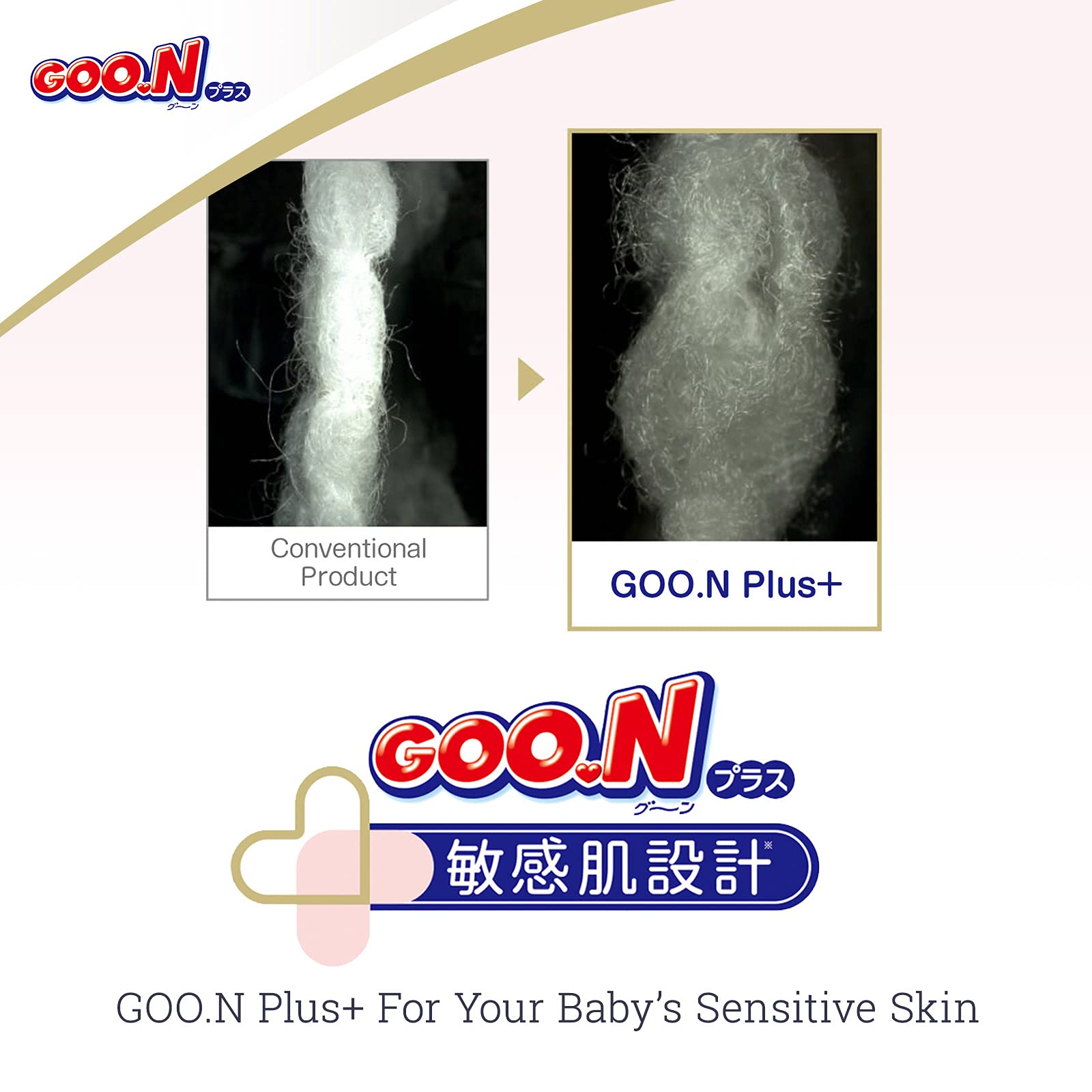 GOO.N Plus+ Diapers M Size (up to 24 lb) Unisex 64 Count Japanese Tape Straps Sensitive Skin, Made in Japan