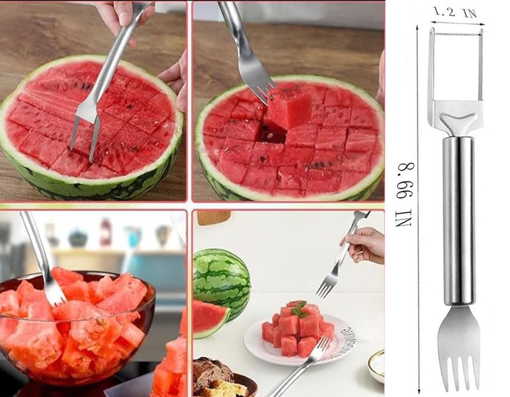 2024 New Watermelon Fork Slicer Cutter Slicer Tool, 2-in-1 Stainless Steel Fruit Cutter, Dual Head Watermelon Slicer Knife(2Pcs)