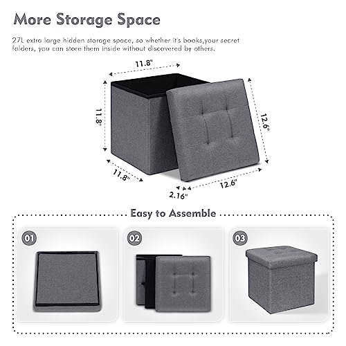 B FSOBEIIALEO Storage Ottoman Cube, Toy Chest Folding Footrest for Living Room Seat, 12.6"X12.6"X12.6" (Linen Grey)