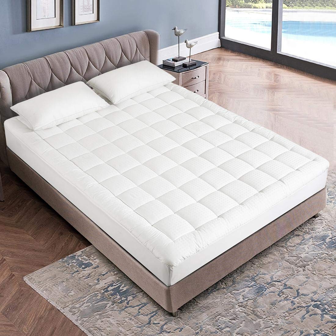 Abakan King Mattress Pad Cover Pillow Top Down Alternative Fill Cotton Top Cooling Breathable Soft Mattress Topper Fitted 8"-21" Deep Pocket