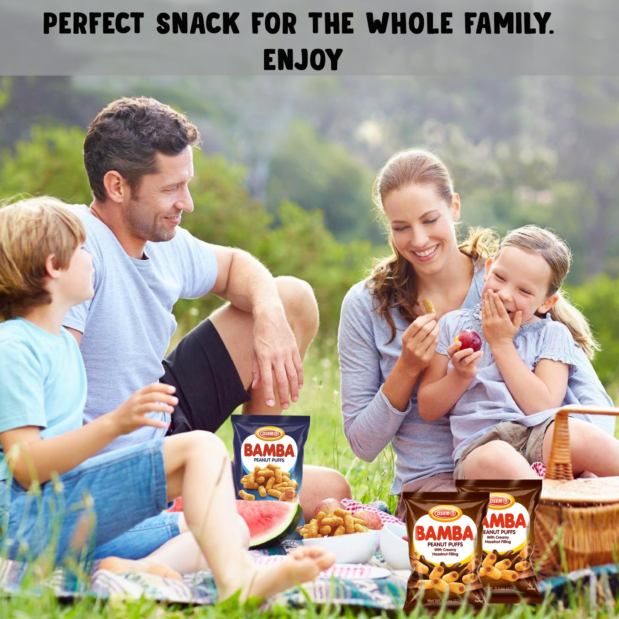Bamba Peanut Butter Snacks All Natural Peanut Butter PB Corn Puffs (6 Hazelnut Cream , 2.1oz Bags + 6 Regular, 1oz Bags)