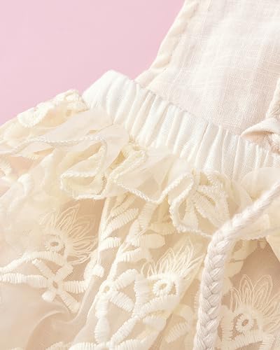 Easisim Newborn Infant Baby Girl Clothes Lace Embroidery Halter Backless Romper Jumpsuit Bodysuit Outfits (Beige,12-18 Months)