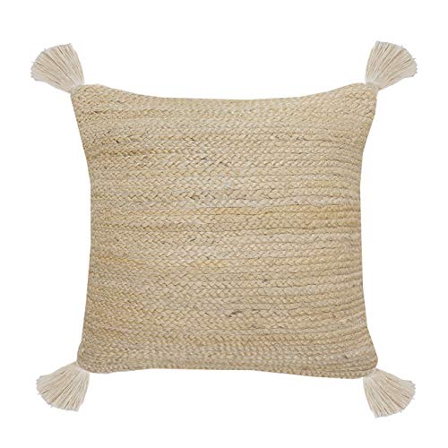 LR Home Natural Jute Tassels Throw Pillow, 1 Count (Pack of 1), Tan