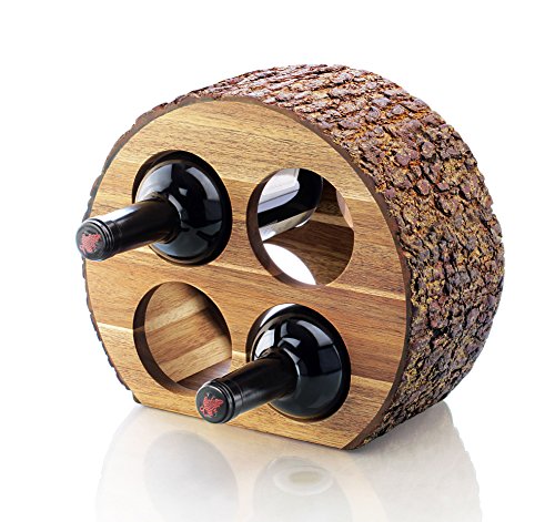 Artaste 48537 Acacia Wood Countertop Wine Rack with Natural Bark, 4-Bottles