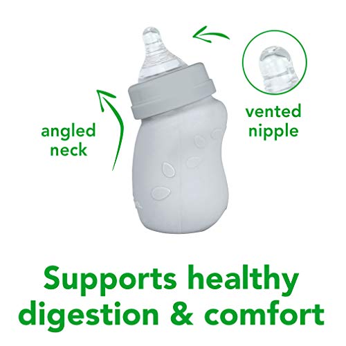 green sprouts Ware Baby Bottle Made from Plants and Glass, Angled Neck + Vented Nipple Prevent Colic, Made Without Petroleum-Plastic, BPA, BPS, BPF, Pink, 5 Oz