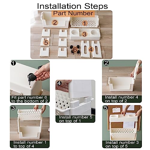 5 Tier Mobile Bookshelf, Removable Movable Unique Bookcase, Utility Organizer White Bookshelves with Wheels for Kids Children Students Study at Home School Bedroom Living Room