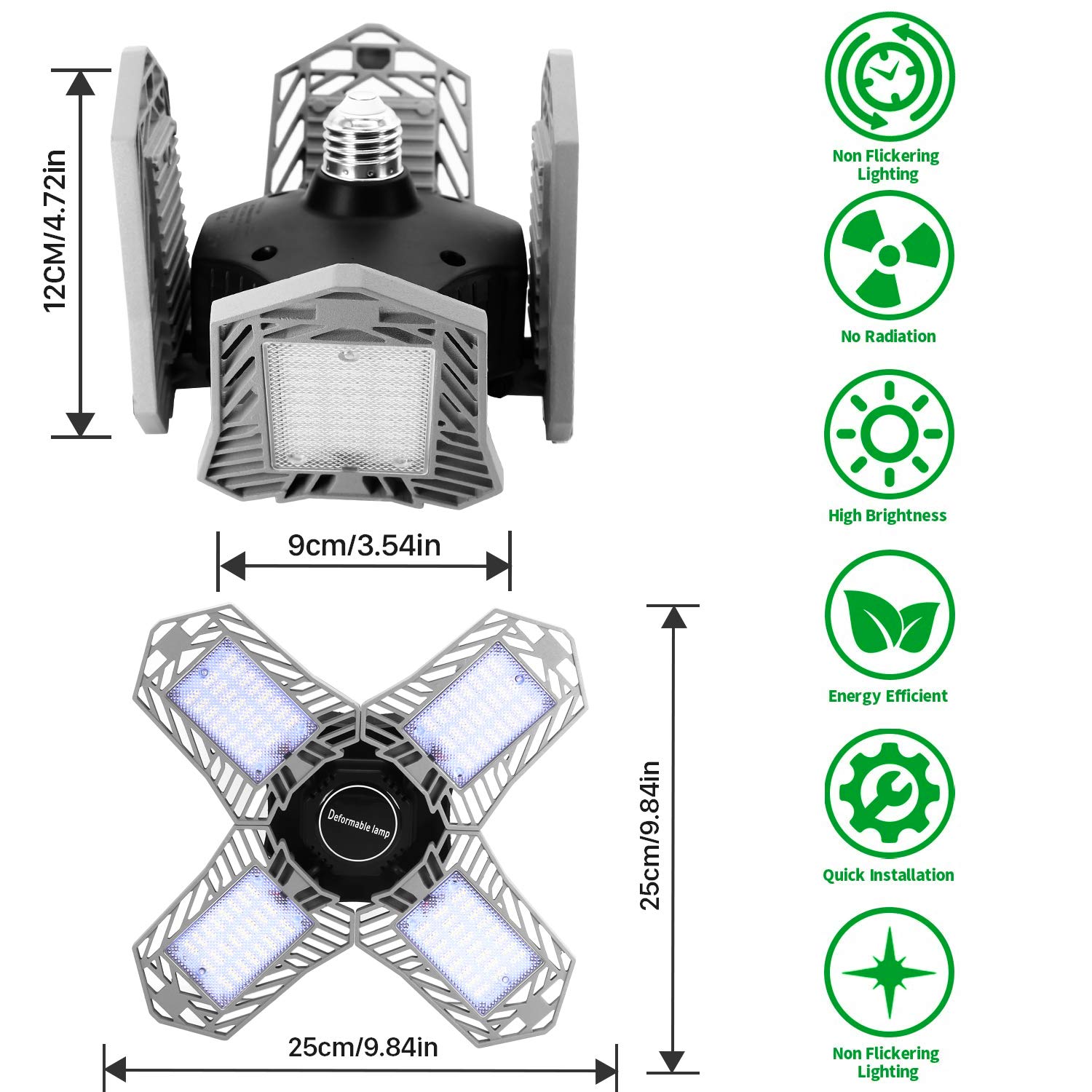 150W Garage Light, New Four Leaf Tribright Deformable LED Garage Light, 15000 Lumen Quadruple Glow LED Garage Lights, CRI 80, 6000K Retractable Garage Ceiling Light for Warehouse, Basement, Barn
