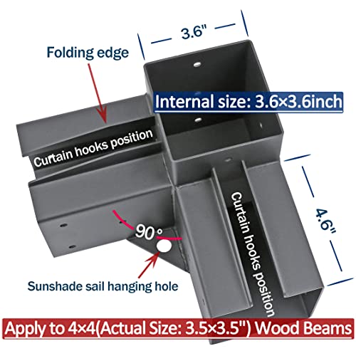 Deck Man 4x4(Actual Size: 3.5x3.5inch) Stainless Steel 3-Way Right Corner Bracket with Flange Anchors,Pergola/Gazebo kit (2 Pack)
