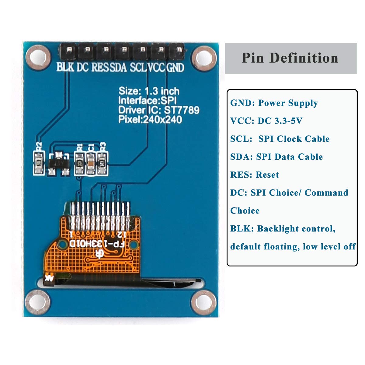 MakerFocus TFT LCD Screen Display 1.3inch TFT LCD Module, 240x240 IPS 65K Full Color 3.3V with SPI Interface ST7789 IC Driver, 51 STM32 Ar duino Routines for DIY