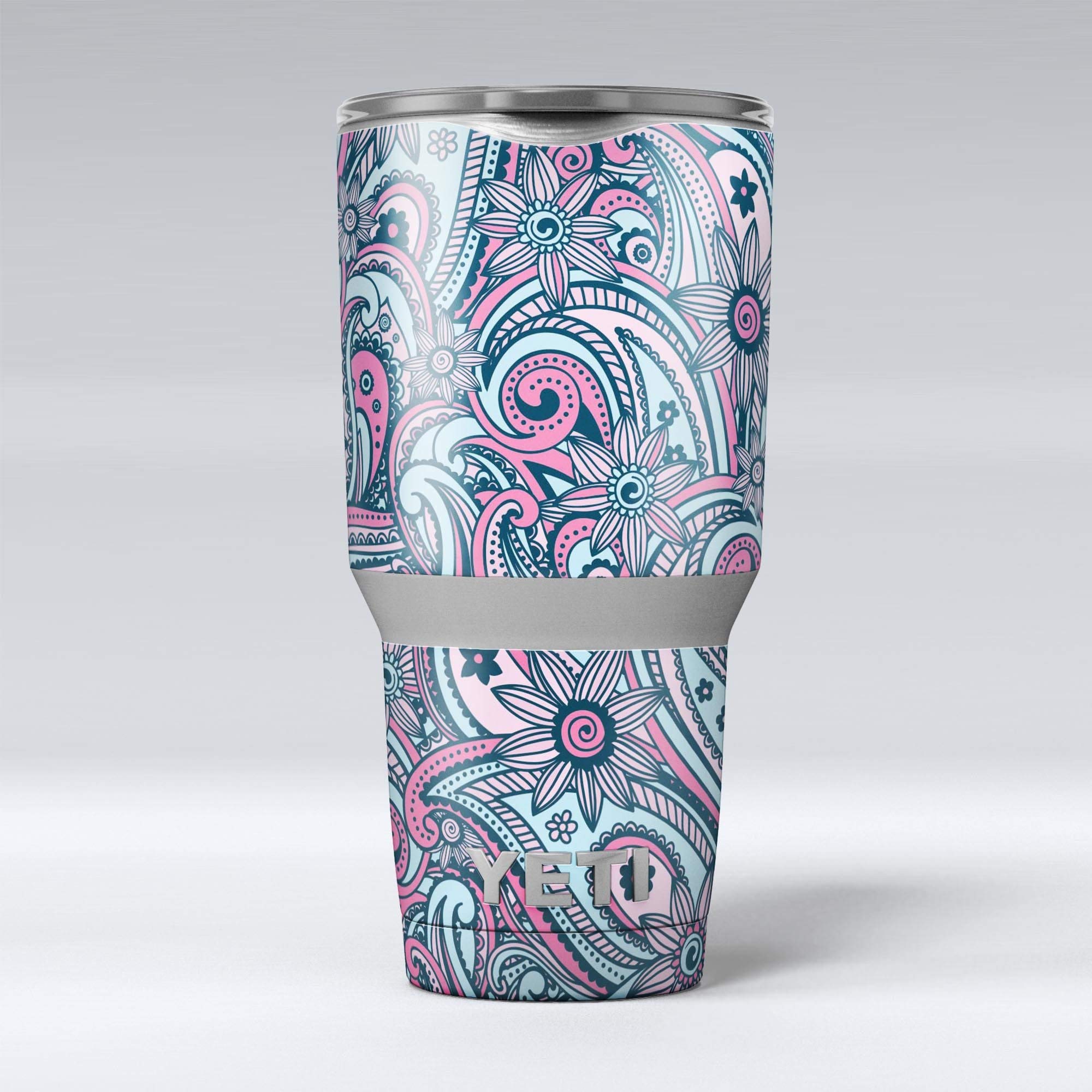 Design Skinz Seamless Mint and Pink Sprout - Skin Decal Vinyl Wrap Kit Compatible with The Yeti Rambler Cooler Tumbler Cups