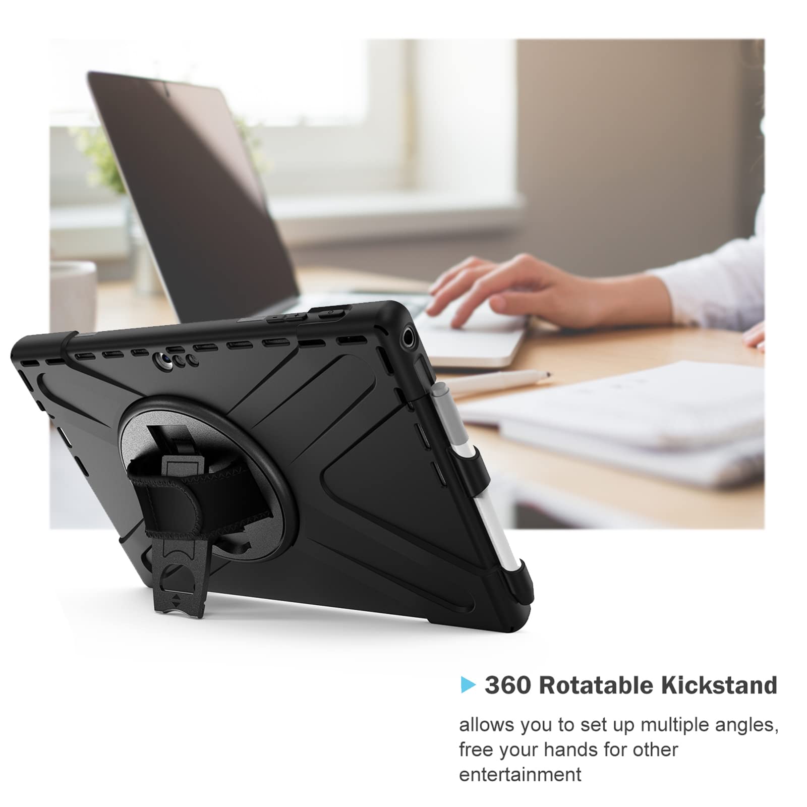 ProCase Surface Pro 7 Plus/Pro 7 / Pro 6 / Pro 5 / Pro 4 / Pro LTE Case, Full Body Protective Case, 360 Degree Rotatable Heavy-Duty Cover with Hand Strap, Shoulder Belt and Kickstand -Black