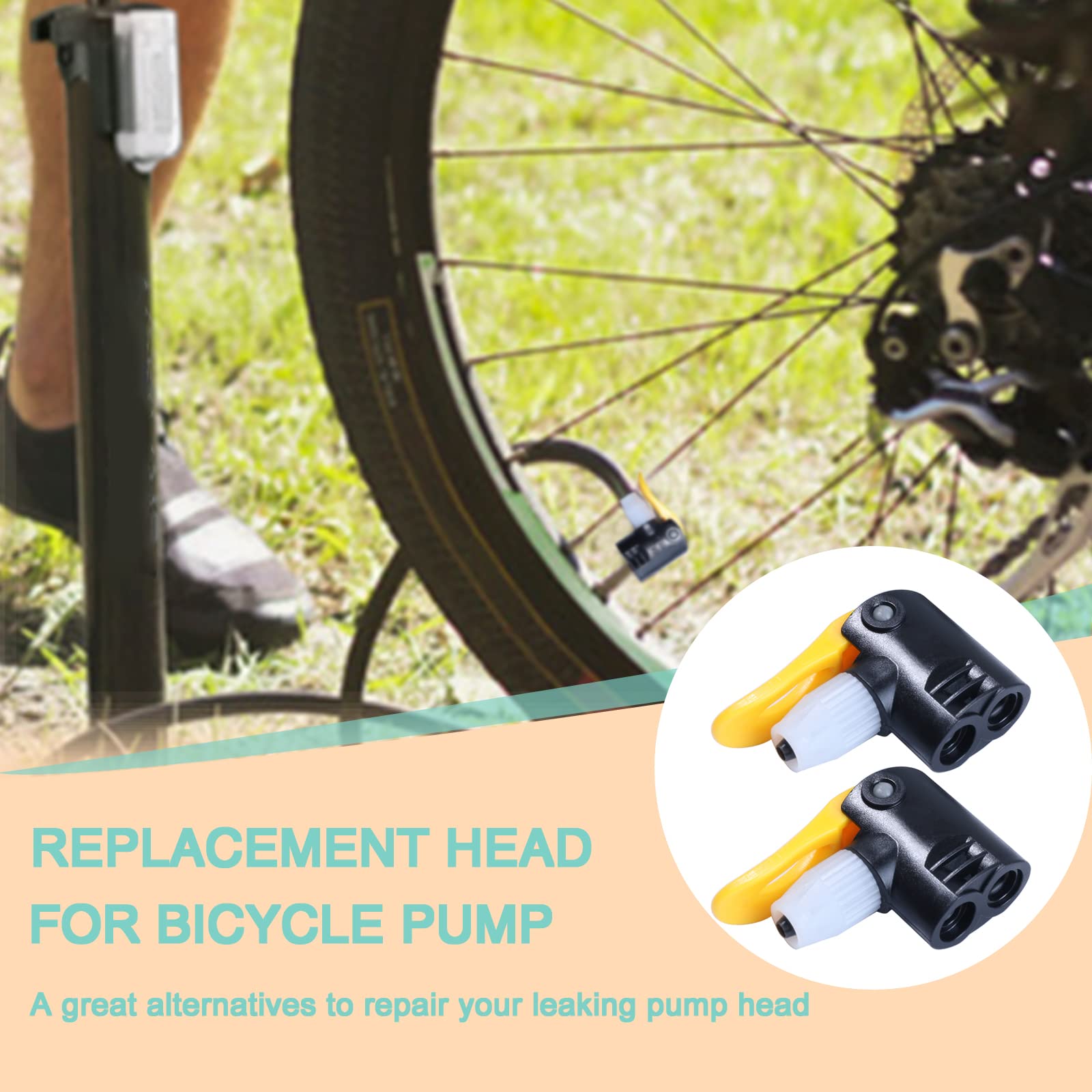 2 Pcs Plastic Dual Head Bike Bicycle Pump Head Nozzle Hose Adapter Connector, Yellow