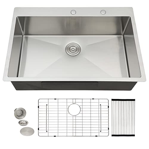 33 Kitchen Sink Drop In - Fulorni 33"x22" Kitchen Sink Drop In Topmount 16 Gauge Stainless Steel Single Bowl Above Counter Kitchen Sink Basin