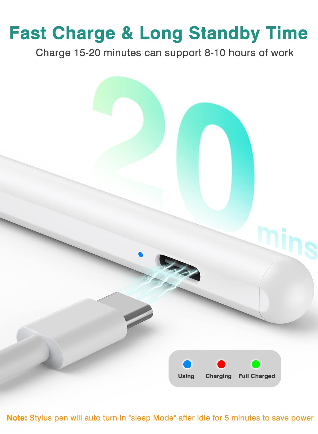 Stylus Pen for iPad, 10 Min Fast Charge Apple iPad 10th Generation Pencil Work for Apple iPad Pro 11/12.9", iPad 6-10, iPad Air 3-5, iPad Mini 5/6