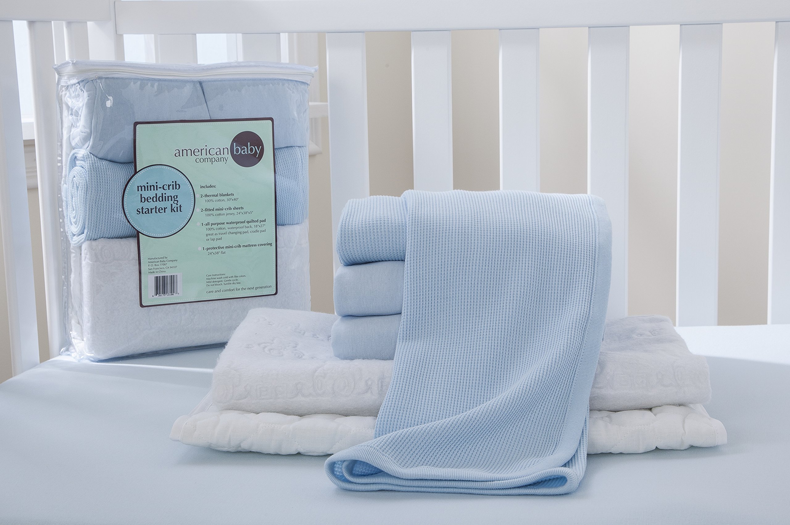 American Baby Company Portable/Mini-Crib Starter Set, Blue, for Boys and Girls